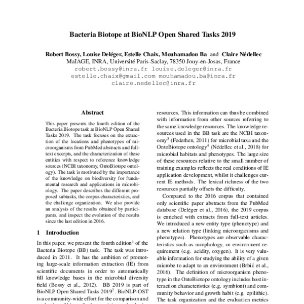 Bacteria Biotope at BioNLP Open Shared Tasks 2019 - ACL Anthology