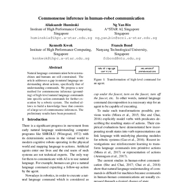 Commonsense inference in human-robot communication - ACL Anthology