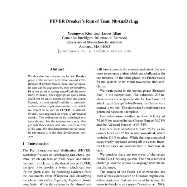 FEVER Breaker’s Run of Team NbAuzDrLqg - ACL Anthology