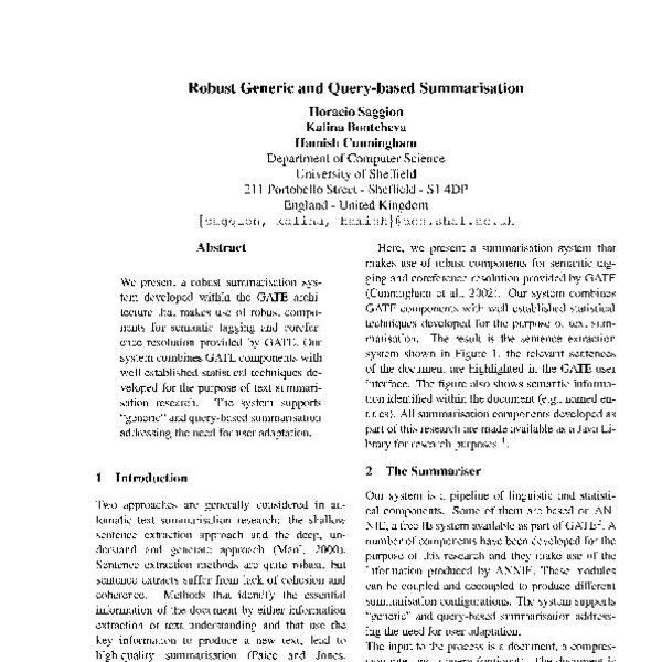 Robust Generic and Query-based Summarization - ACL Anthology