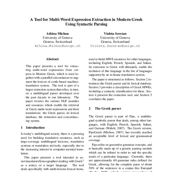 A Tool for Multi-Word Expression Extraction in Modern Greek Using ...
