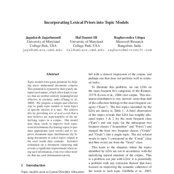 Incorporating Lexical Priors into Topic Models - ACL Anthology