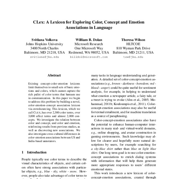 CLex: A Lexicon for Exploring Color, Concept and Emotion Associations ...