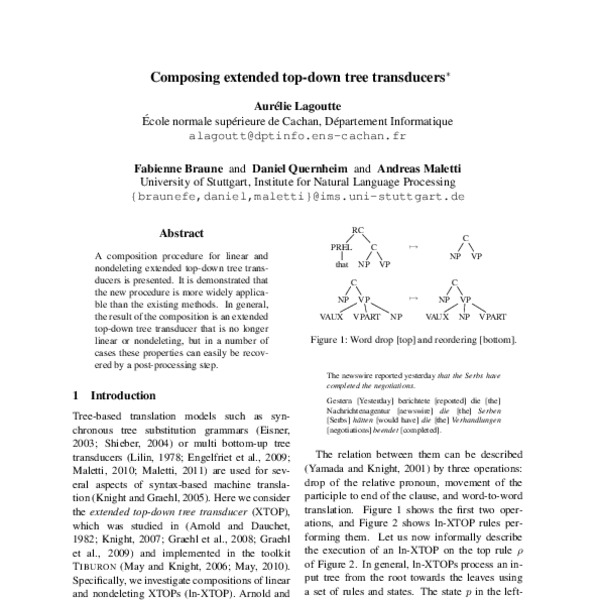 Composing extended top-down tree transducers - ACL Anthology