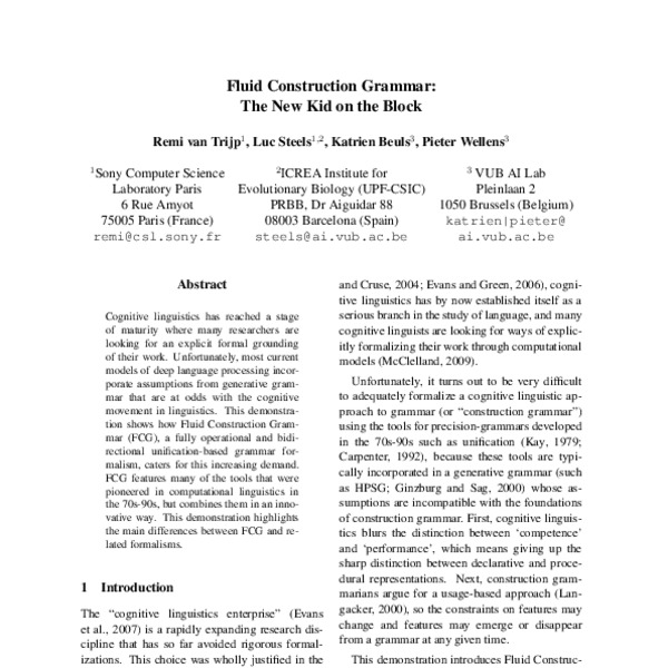 Fluid Construction Grammar: The New Kid on the Block - ACL Anthology