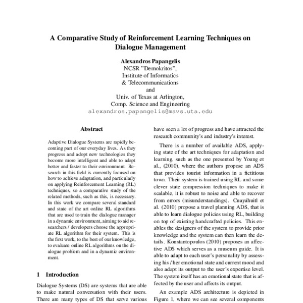 A Comparative Study of Reinforcement Learning Techniques on Dialogue ...