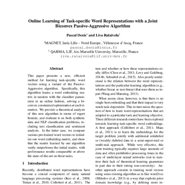 Online Learning of Task-specific Word Representations with a Joint Biconvex Passive-Aggressive ...
