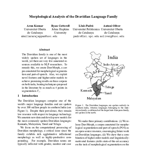 Morphological Analysis of the Dravidian Language Family - ACL Anthology