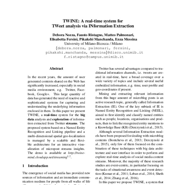 TWINE: A real-time system for TWeet analysis via INformation Extraction - ACL Anthology