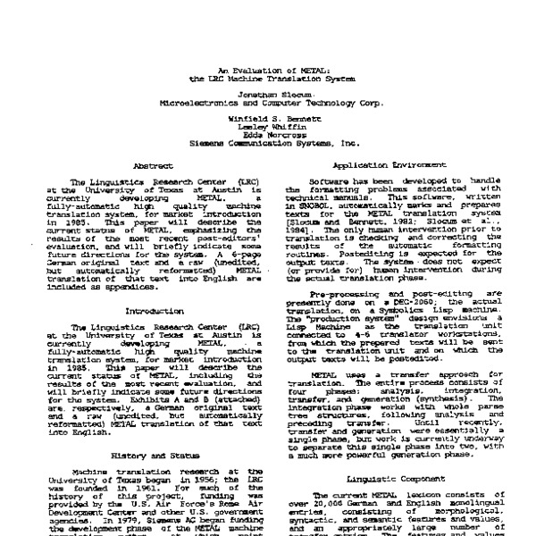 An Evaluation of METAL: the LRC Machine Translation System - ACL Anthology
