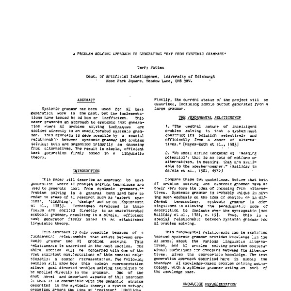 A Problem Solving Approach to Generating Text From Systemic Grammars ...