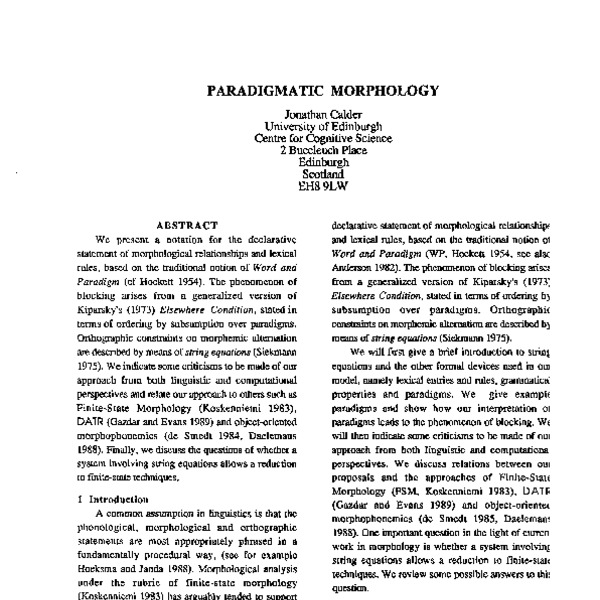 Paradigmatic Morphology - ACL Anthology