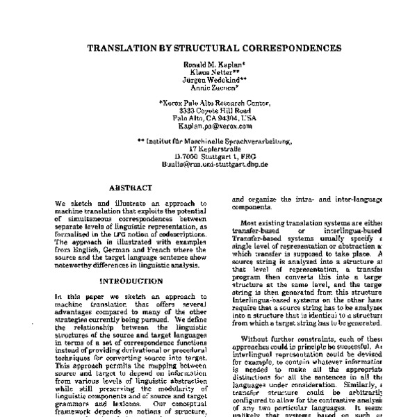 Translation by Structural Correspondences - ACL Anthology