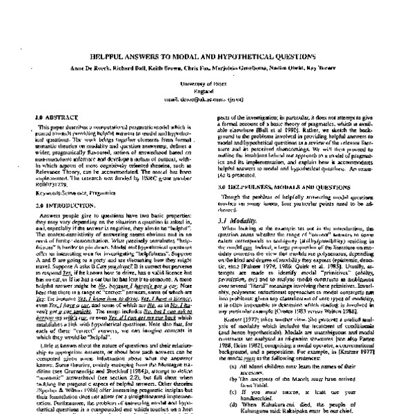 Helpful Answers to Modal and Hypothetical Questions - ACL Anthology