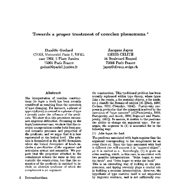 Towards a proper treatment of coercion phenomena - ACL Anthology