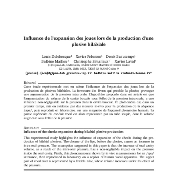 Influence de l’expansion des joues lors de la production d’une plosive ...