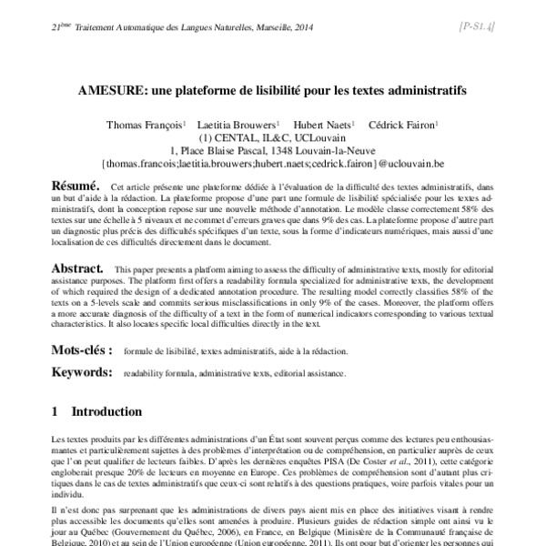 AMesure: a readability formula for administrative texts (AMESURE: une ...
