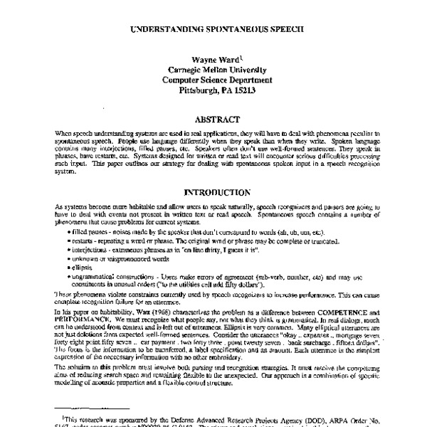 Understanding Spontaneous Speech - ACL Anthology