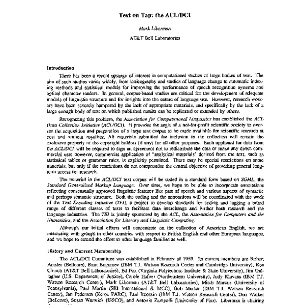 Text on Tap: the ACL/DCI - ACL Anthology