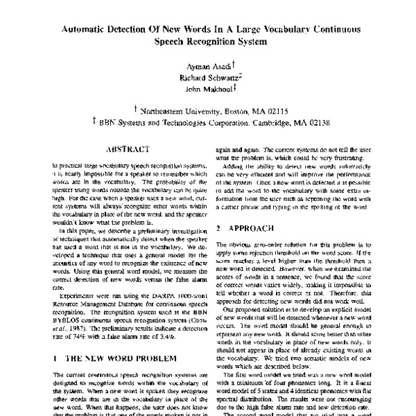 Automatic Detection Of New Words In A Large Vocabulary Continuous ...