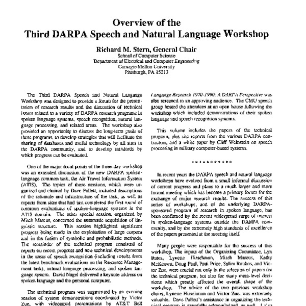 Overview of the Third DARPA Speech and Natural Language Workshop - ACL ...