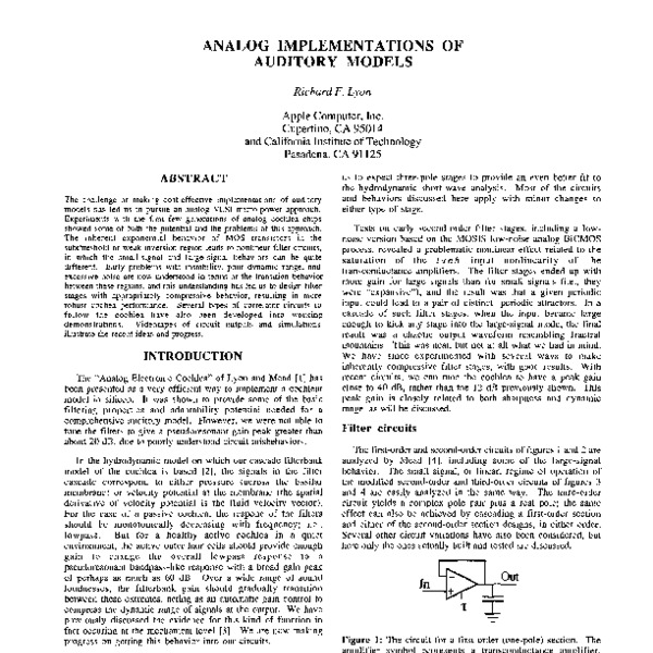 Analog Implementations Of Auditory Models Acl Anthology