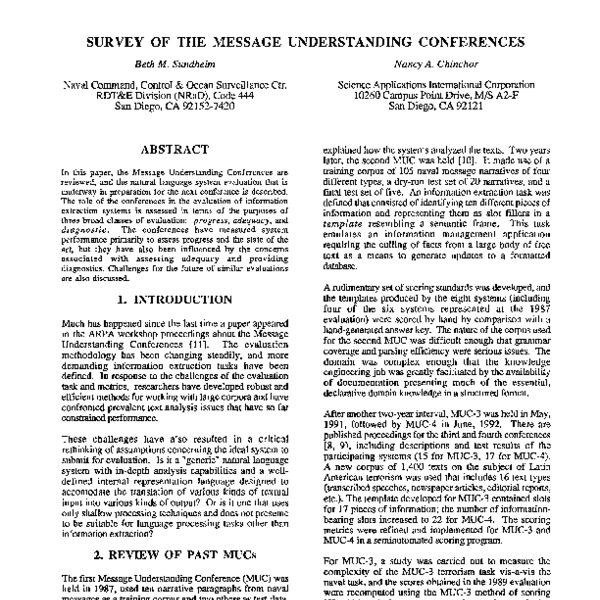 Survey of the Message Understanding Conferences - ACL Anthology