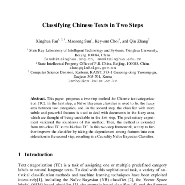 Classifying Chinese Texts in Two Steps - ACL Anthology