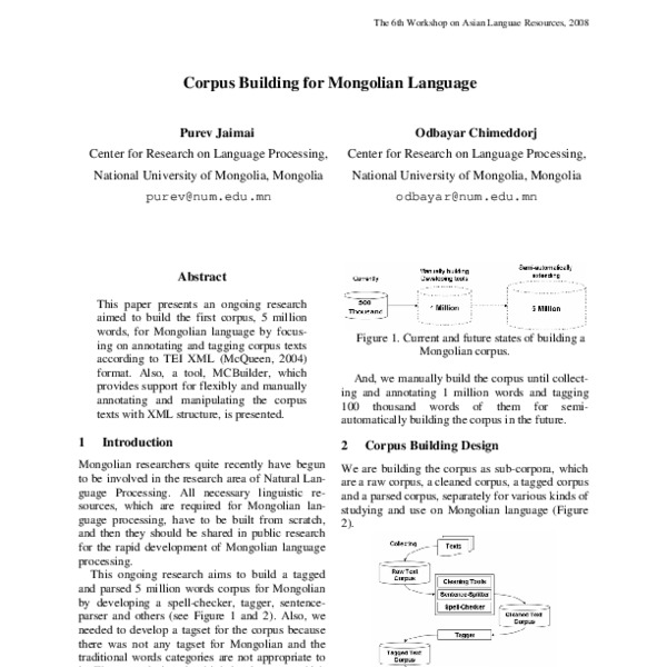 Corpus building for Mongolian language - ACL Anthology