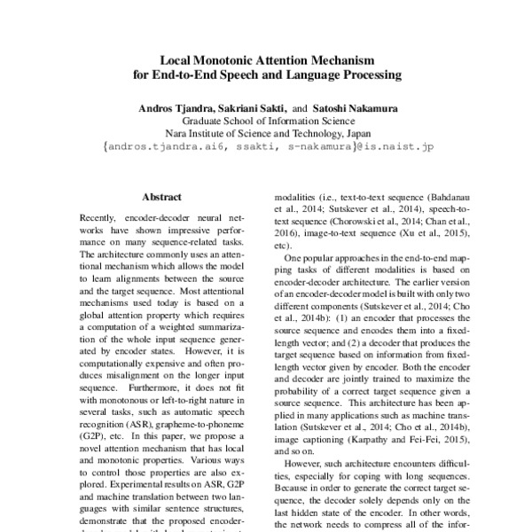 Local Monotonic Attention Mechanism for End-to-End Speech And Language ...