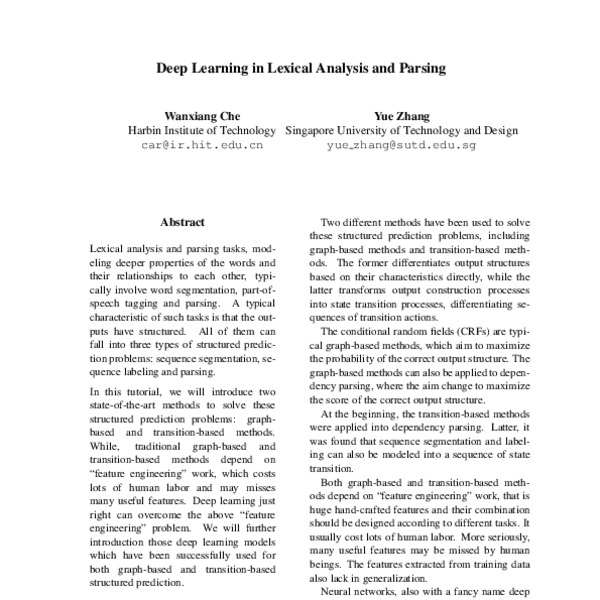 Deep Learning In Lexical Analysis And Parsing Acl Anthology