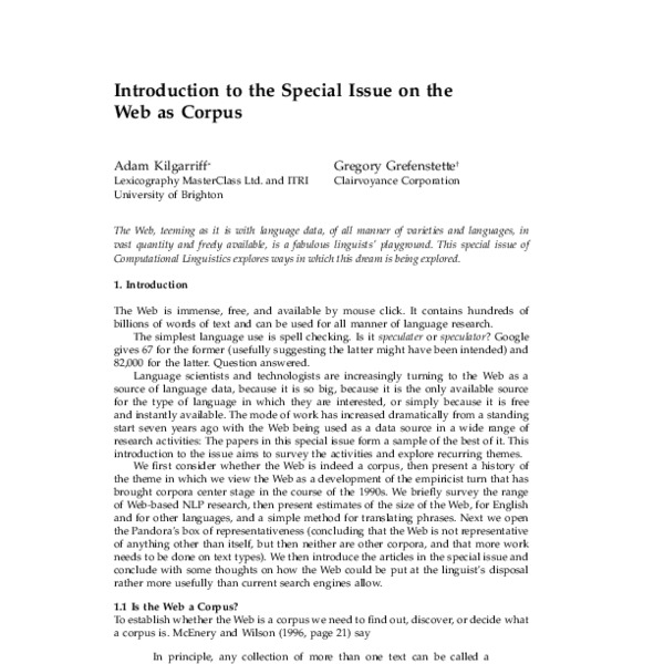 Introduction to the Special Issue on the Web as Corpus - ACL Anthology