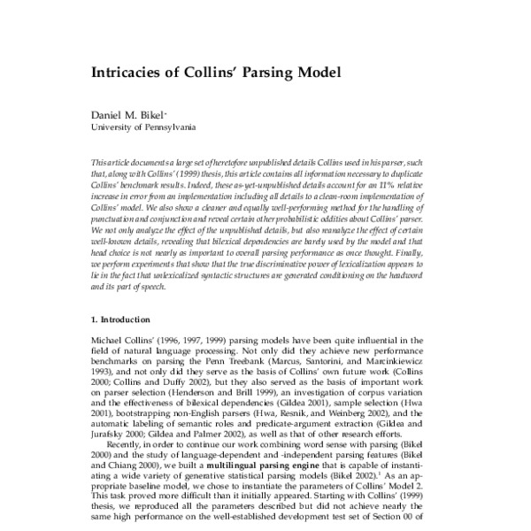 Intricacies of Collins’ Parsing Model - ACL Anthology