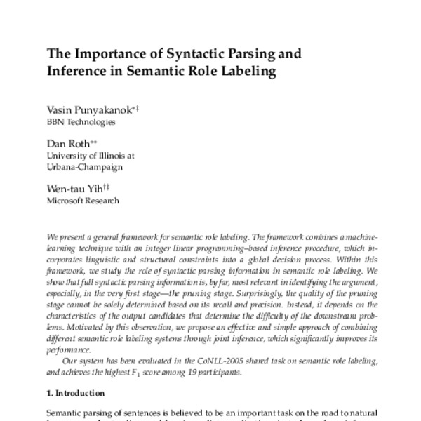 The Importance Of Syntactic Parsing And Inference In Semantic Role Labeling Acl Anthology