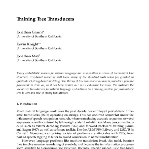 Training Tree Transducers - ACL Anthology