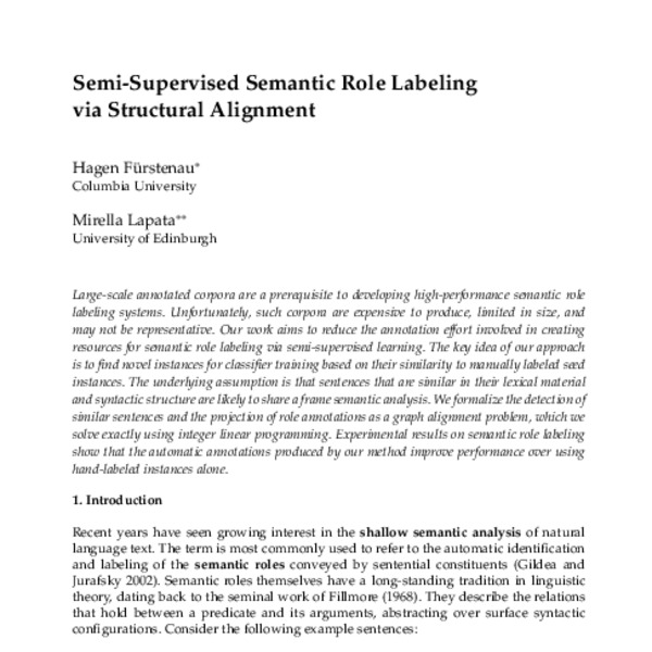 Semi Supervised Semantic Role Labeling Via Structural Alignment Acl