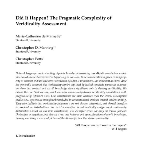 Did It Happen? The Pragmatic Complexity of Veridicality Assessment ...