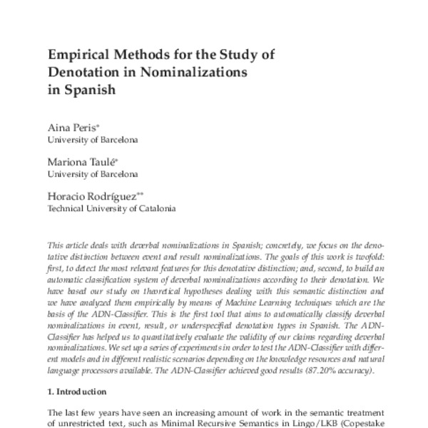 Empirical Methods for the Study of Denotation in Nominalizations in ...