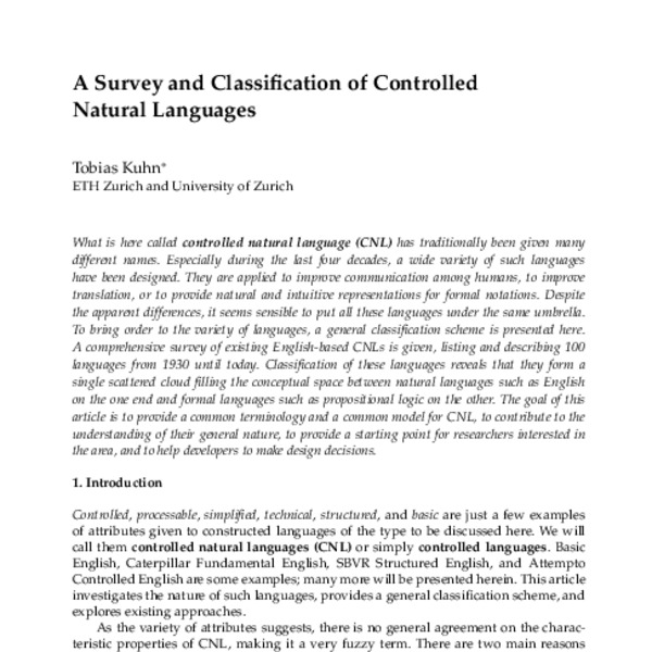 A Survey and Classification of Controlled Natural Languages - ACL Anthology
