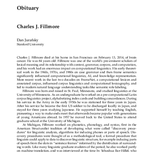 Obituary: Charles J. Fillmore - ACL Anthology