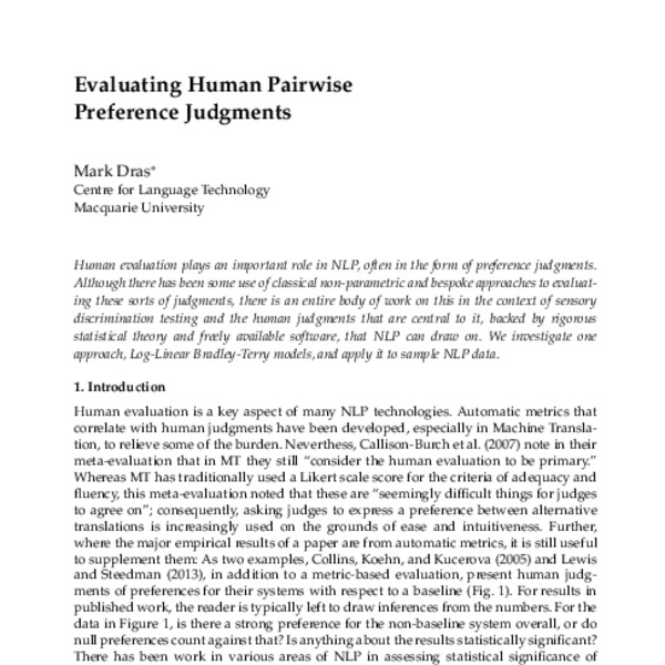 Squibs: Evaluating Human Pairwise Preference Judgments - ACL Anthology