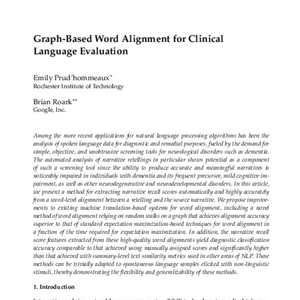 Graph-Based Word Alignment for Clinical Language Evaluation - ACL Anthology