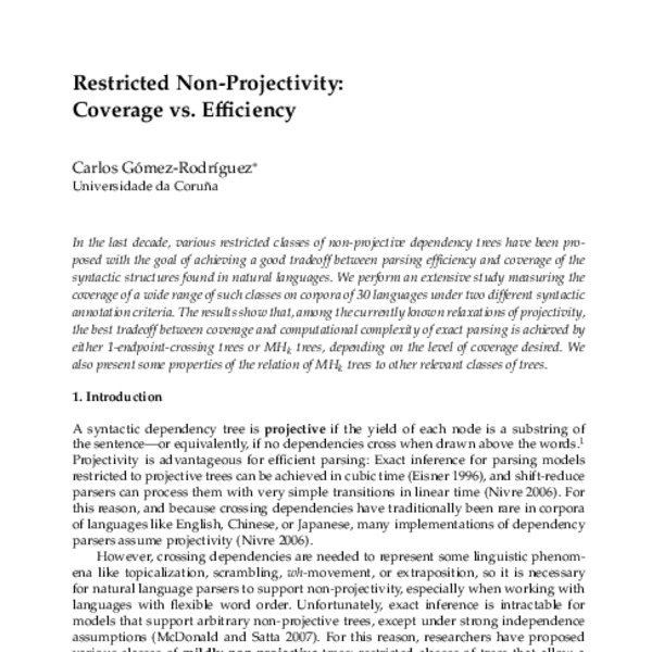 Squibs: Restricted Non-Projectivity: Coverage vs. Efficiency - ACL ...