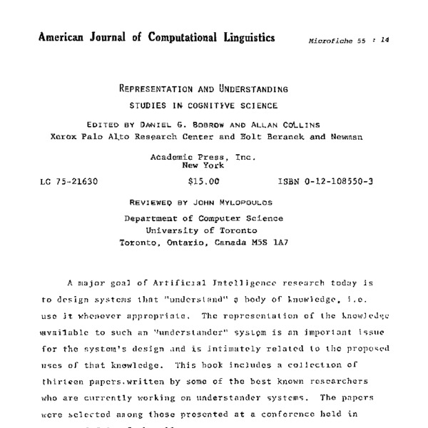 Review: Representation and Understanding: Studies in Computer Science ...
