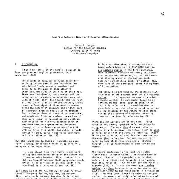 Toward a Rational Model of Discourse Comprehension - ACL Anthology