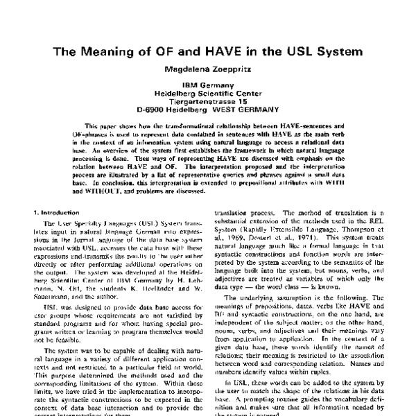 The Meaning of OF and HAVE in the USL System - ACL Anthology