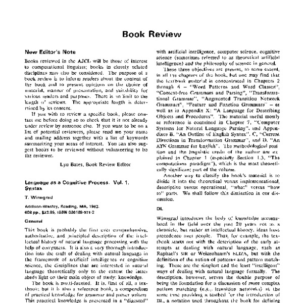 Language as a Cognitive Process - ACL Anthology