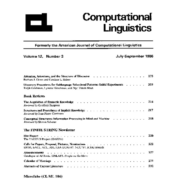 Computational Linguistics. Formerly the American Journal of ...