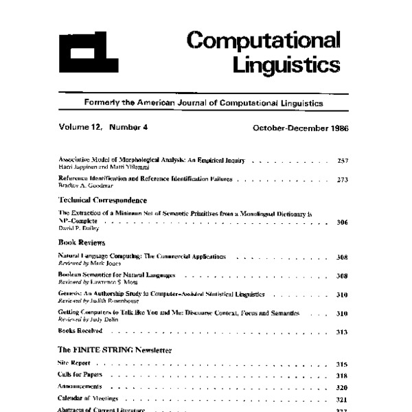 Computational Linguistics. Formerly the American Journal of ...