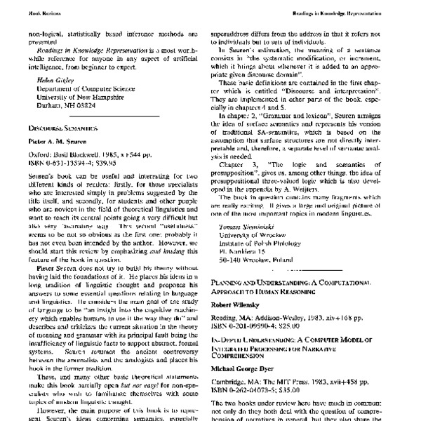 Book Reviews: DISCOURSE SEMANTICS - ACL Anthology